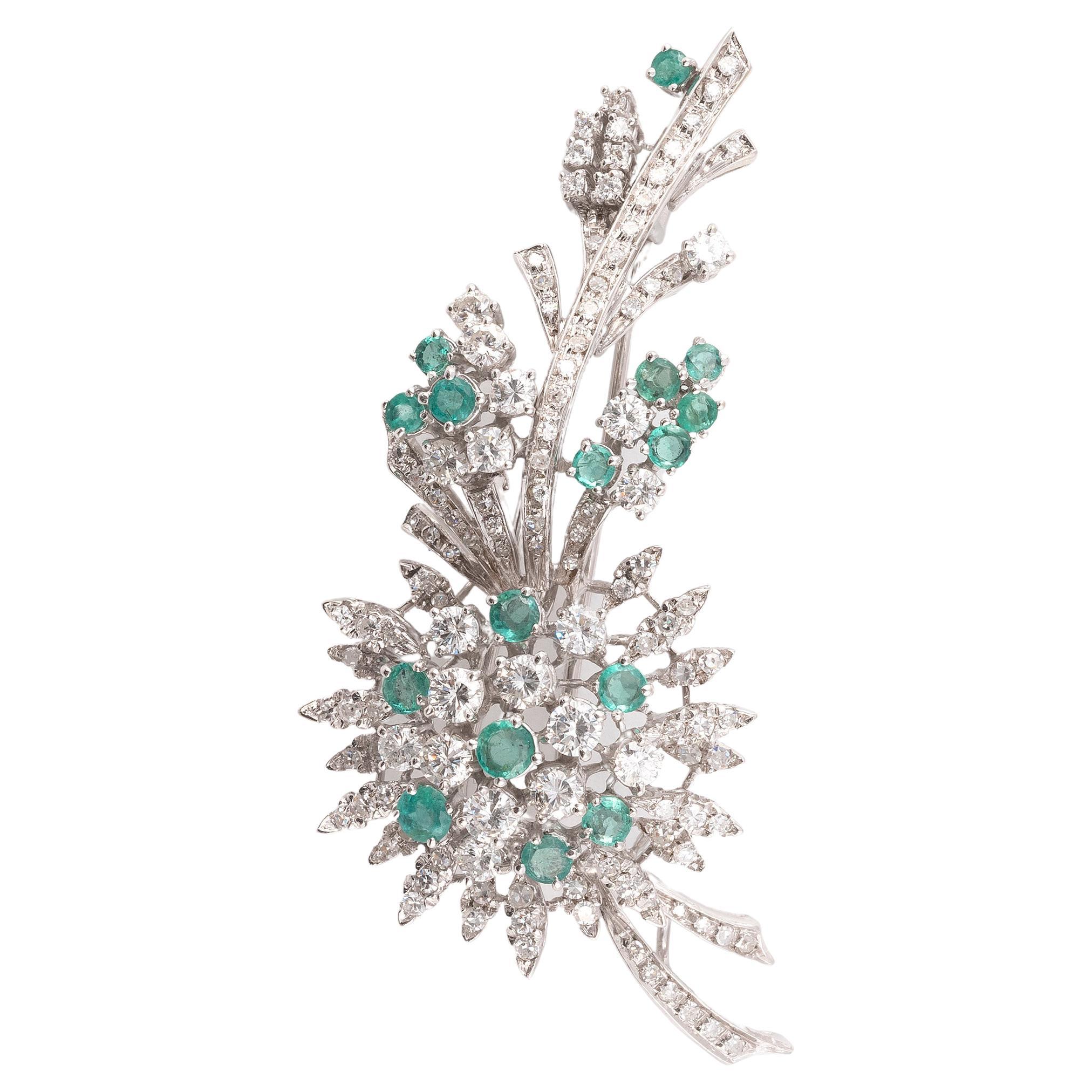 Emerald and Diamond Brooch at 1stDibs