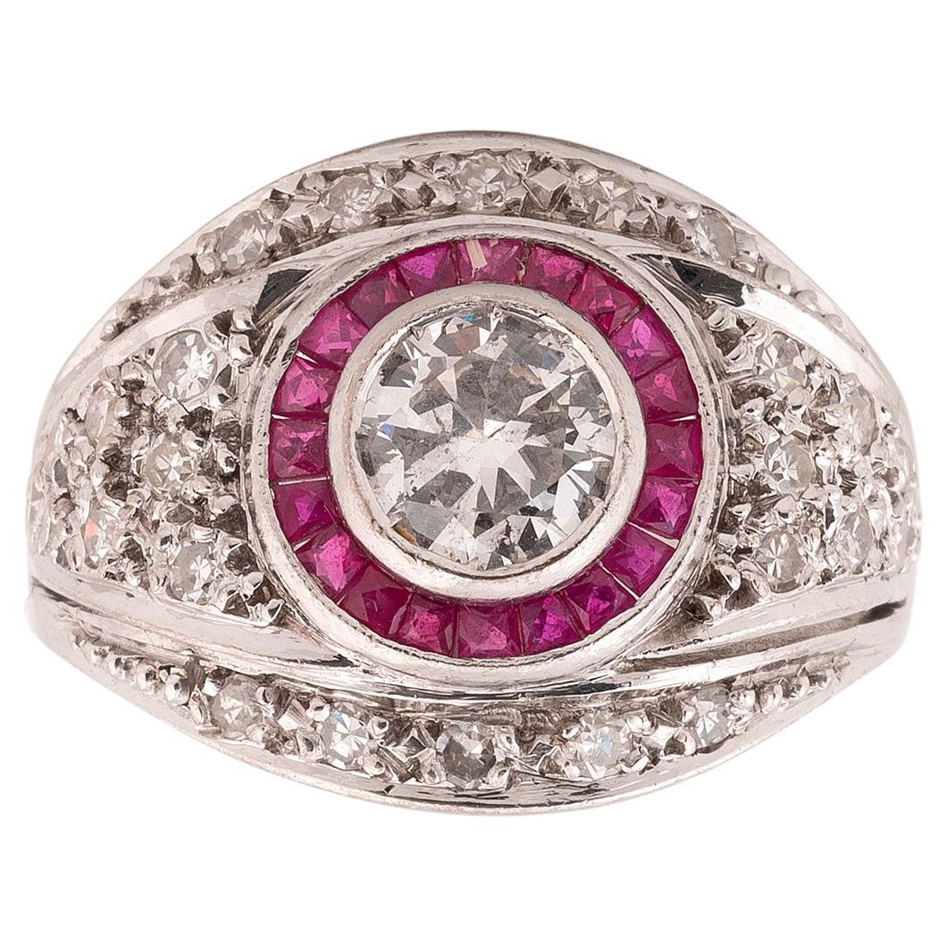 Old Cut Diamond Engagement Ring Ruby Platinum For Sale at 1stDibs