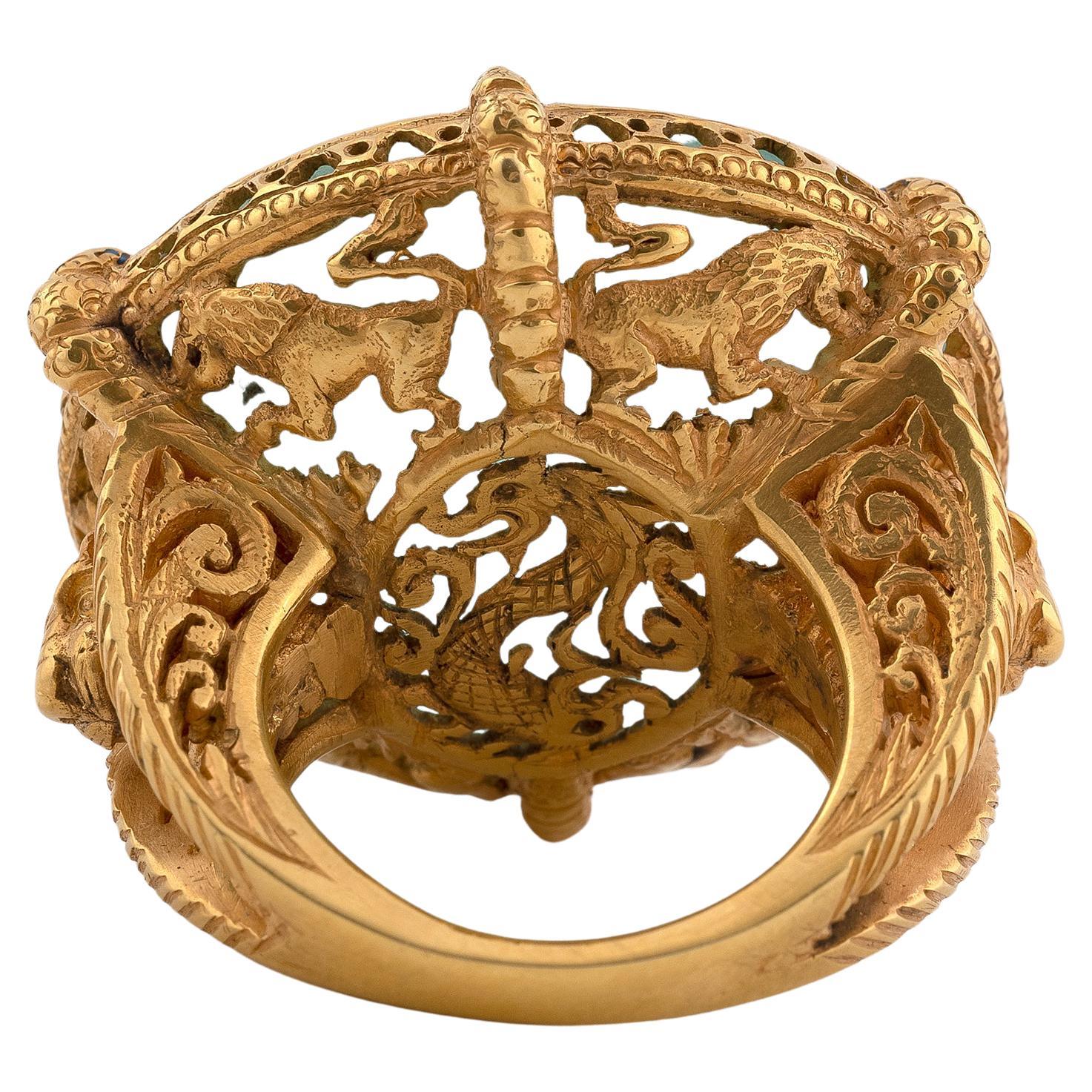 Renaissance Revival Gold and Aquamarine Intaglio Ring, Mid-Late 19th ...