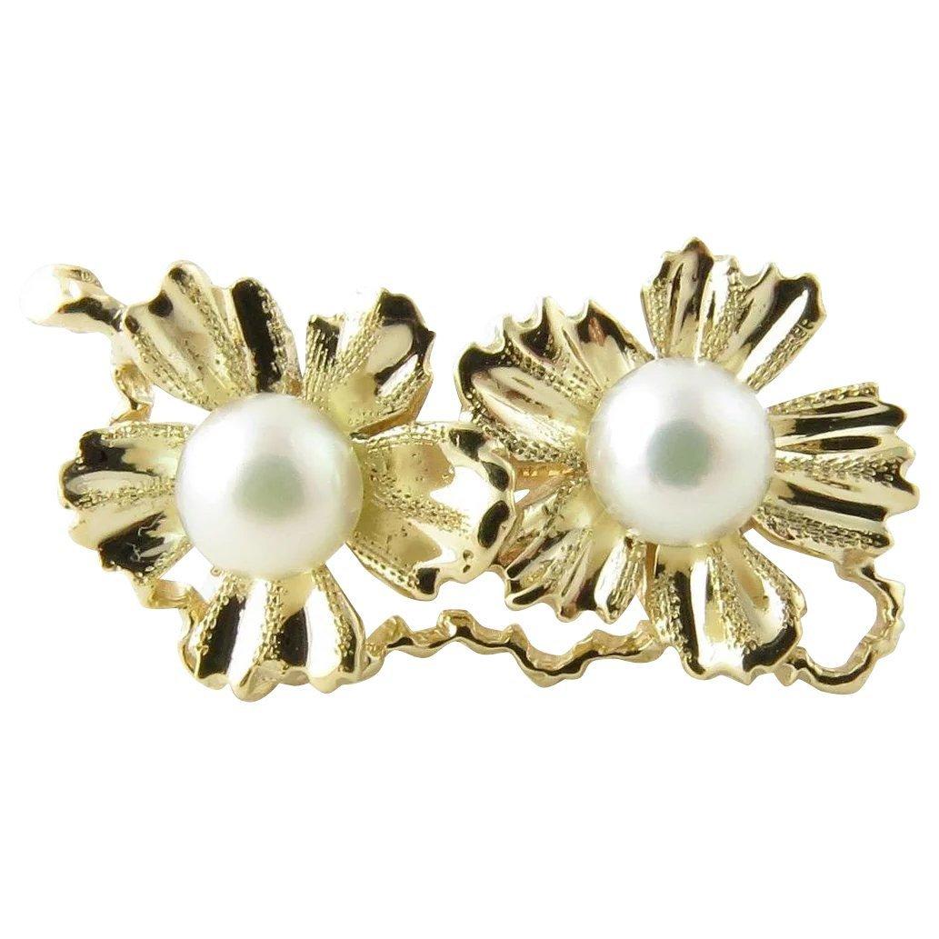 18 Karat Yellow Gold Cultured Pearl Bar Pin For Sale at 1stDibs