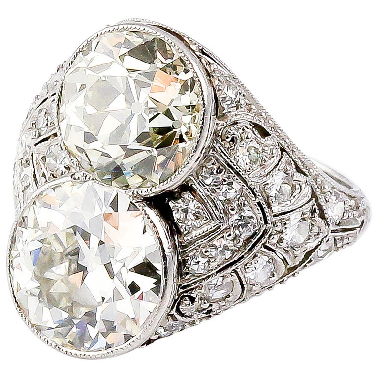 Art Deco Diamond Platinum Two-Stone Cocktail Ring For Sale at 1stDibs