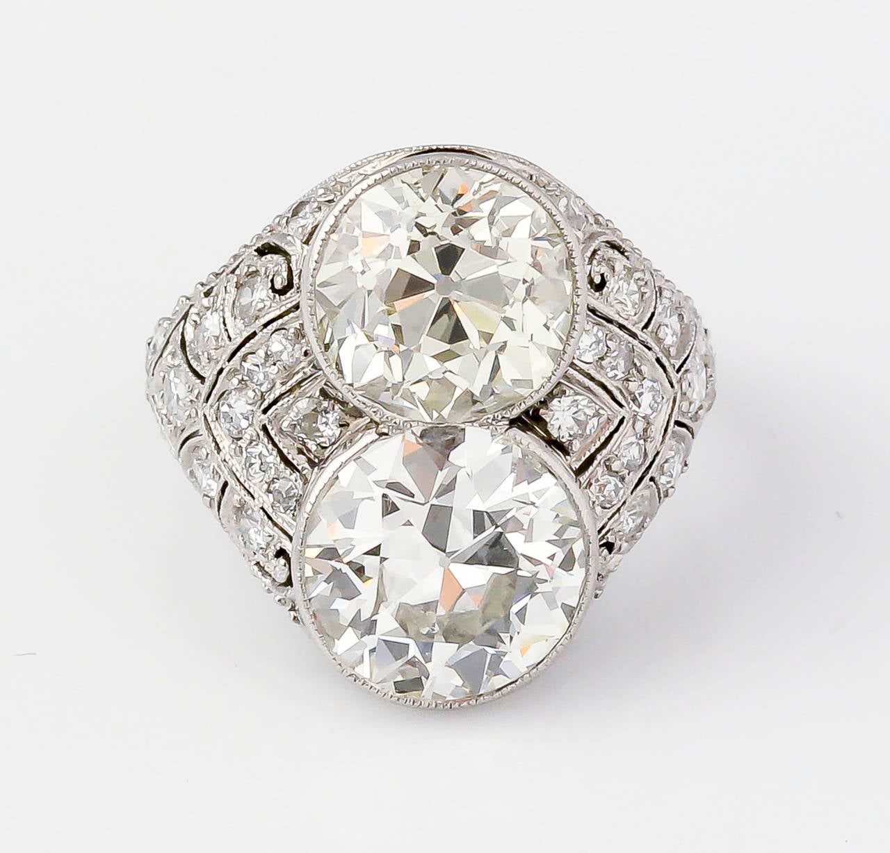 Art Deco Diamond Platinum Two-Stone Cocktail Ring For Sale at 1stDibs