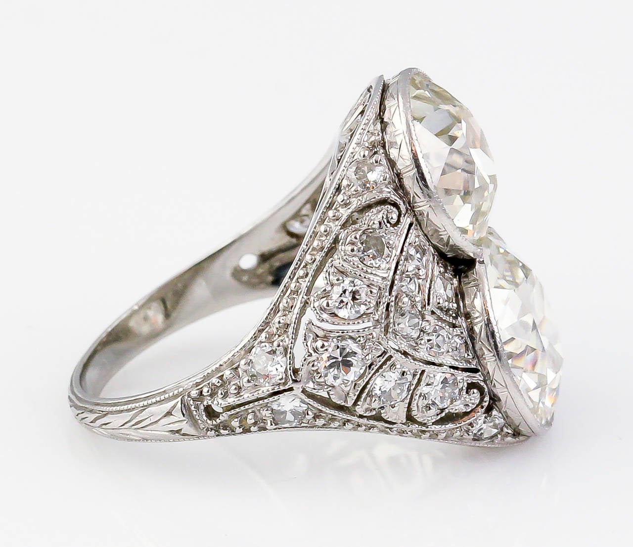 Art Deco Diamond Platinum Two-Stone Cocktail Ring For Sale at 1stDibs
