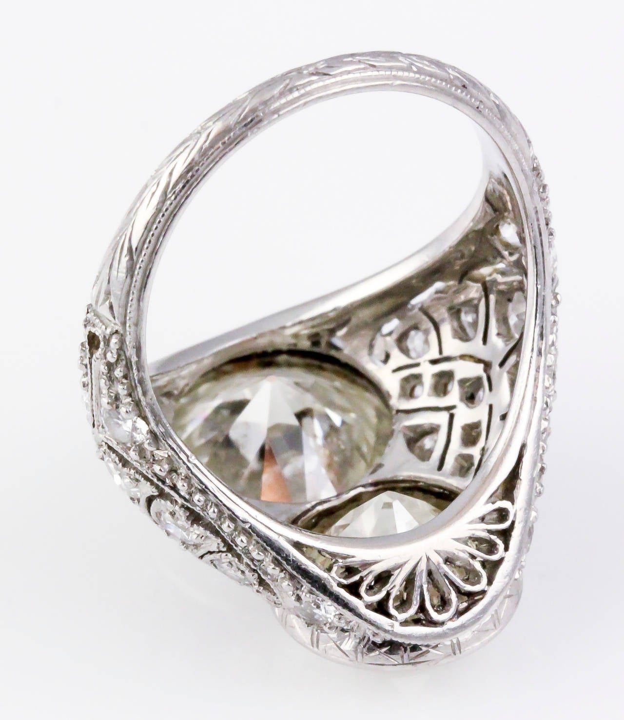 Art Deco Diamond Platinum Two-Stone Cocktail Ring For Sale at 1stDibs