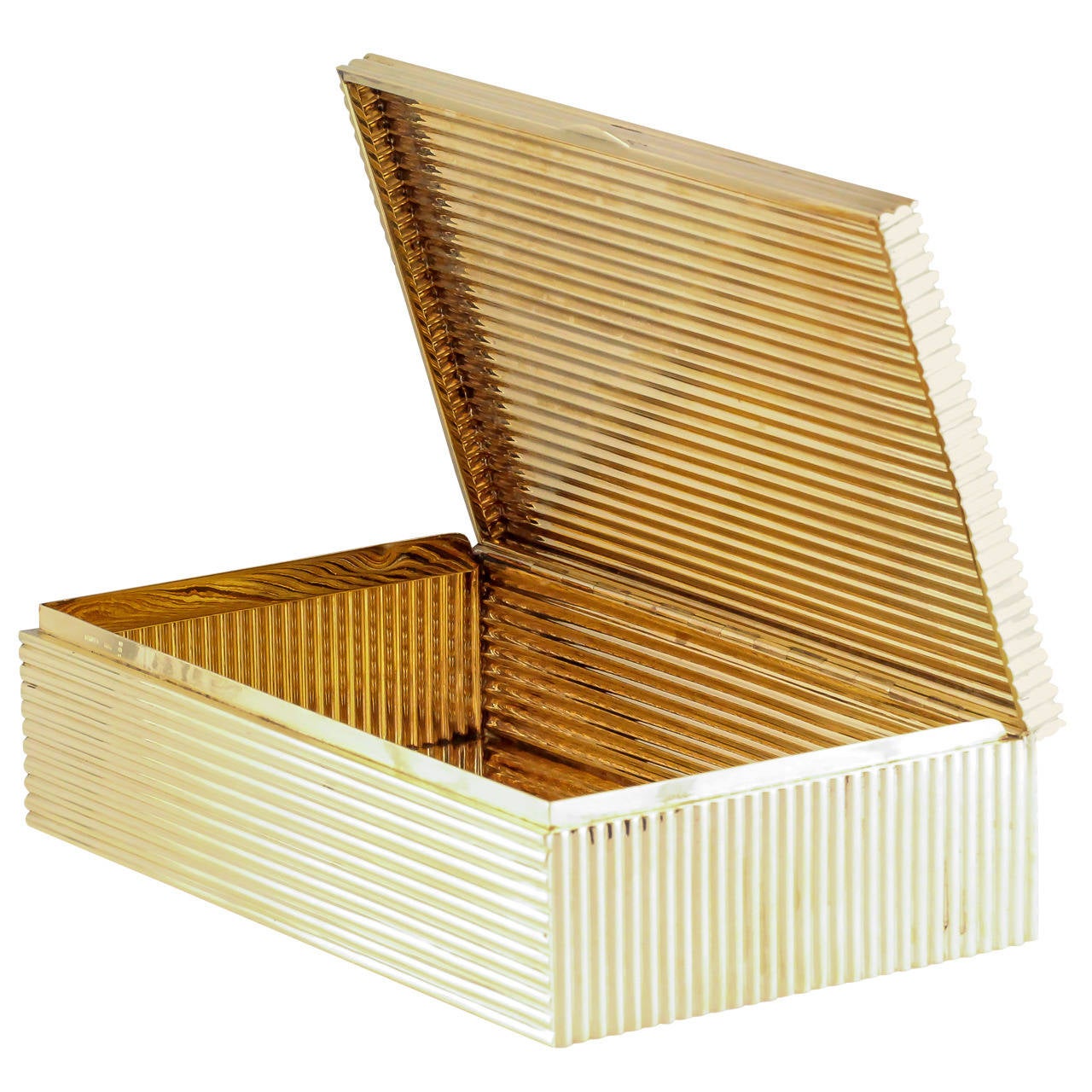Cartier Large Retro Gold Ribbed Cigar Table Box For Sale at 1stDibs
