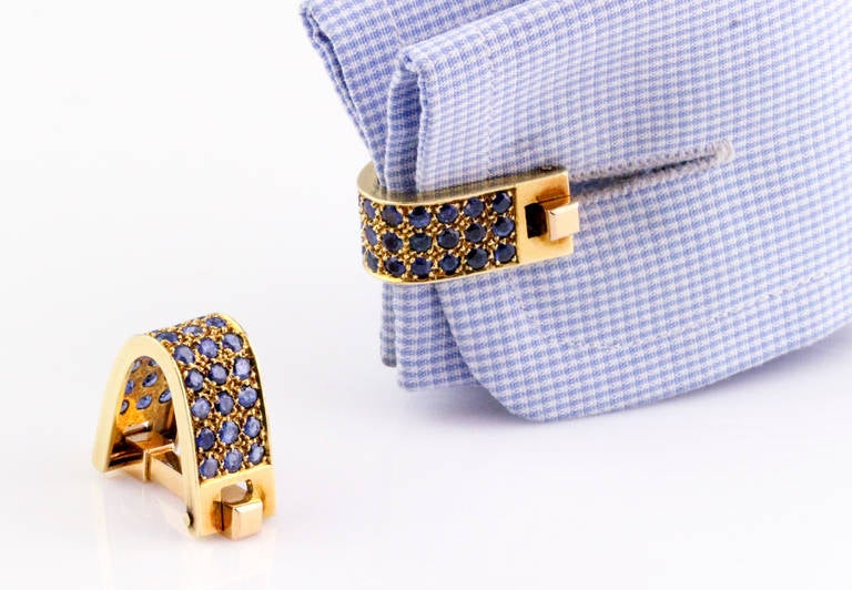 French Sapphire Gold Triangle Cufflinks at 1stDibs