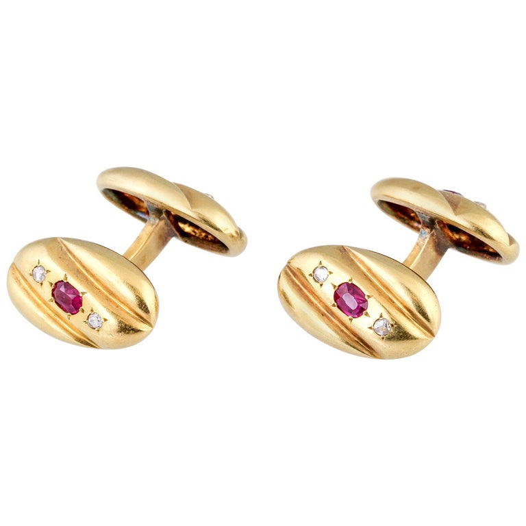 Russian Ruby Diamond Gold Cufflinks For Sale at 1stDibs
