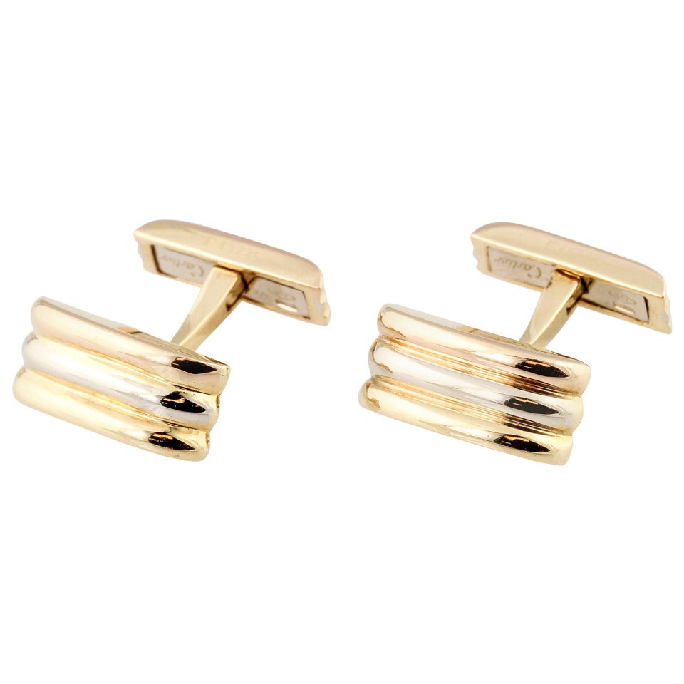 Cartier Three Tone Gold Bar Cufflinks at 1stDibs