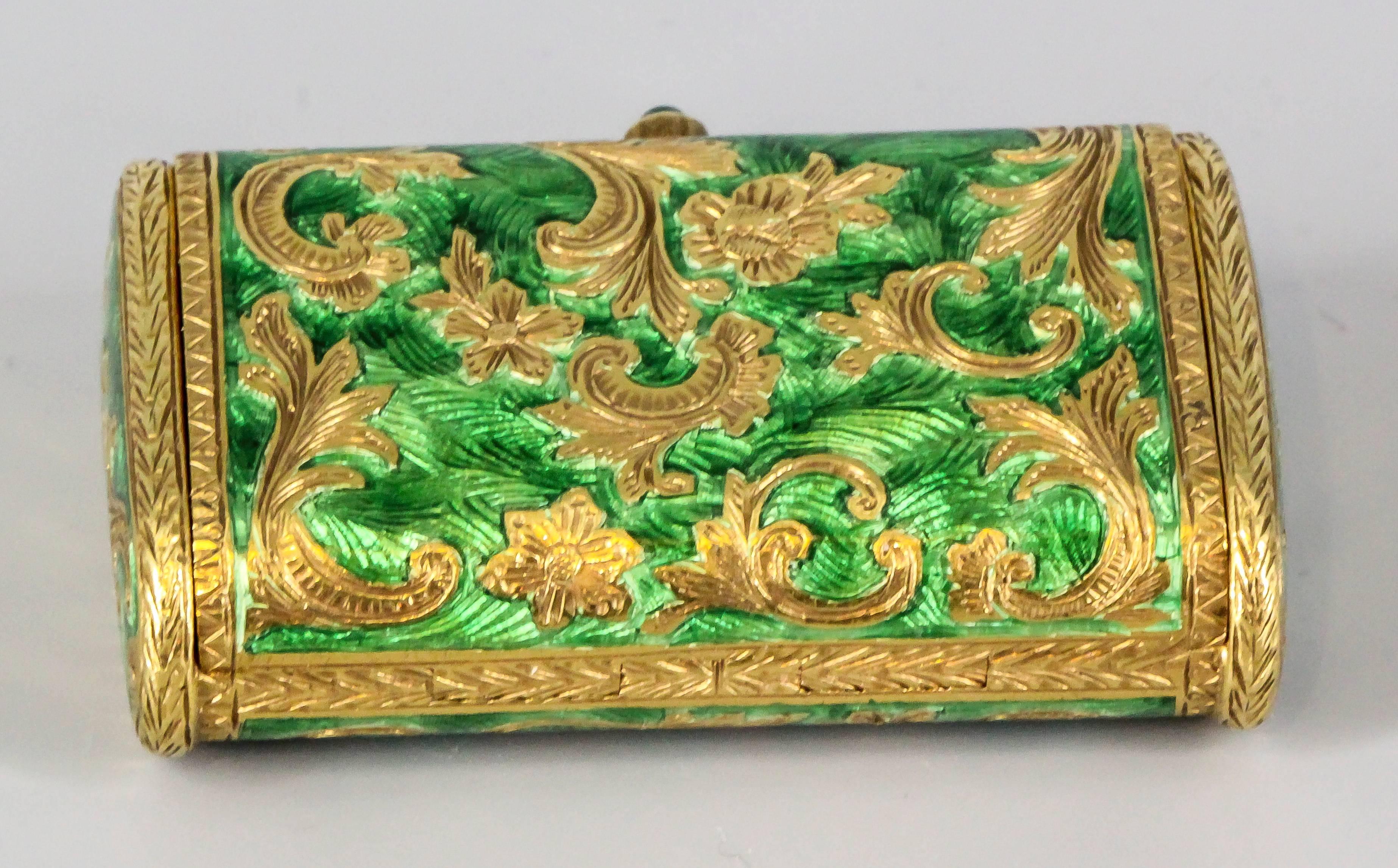 Italian Emerald Green Enamel Gold Pill Box at 1stDibs