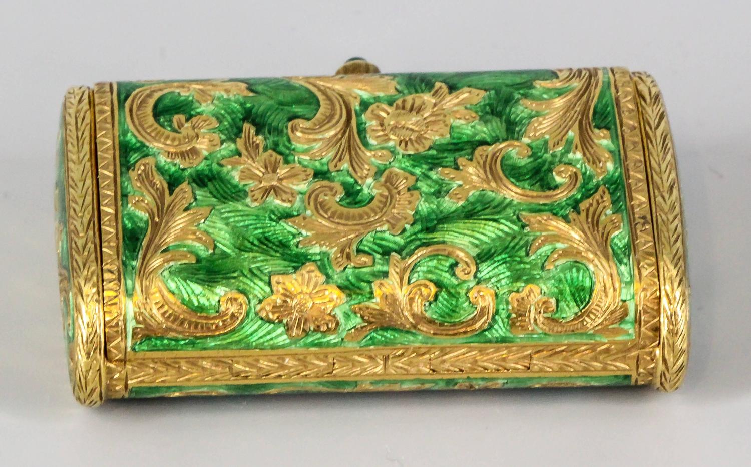 Italian Emerald Green Enamel Gold Pill Box at 1stdibs