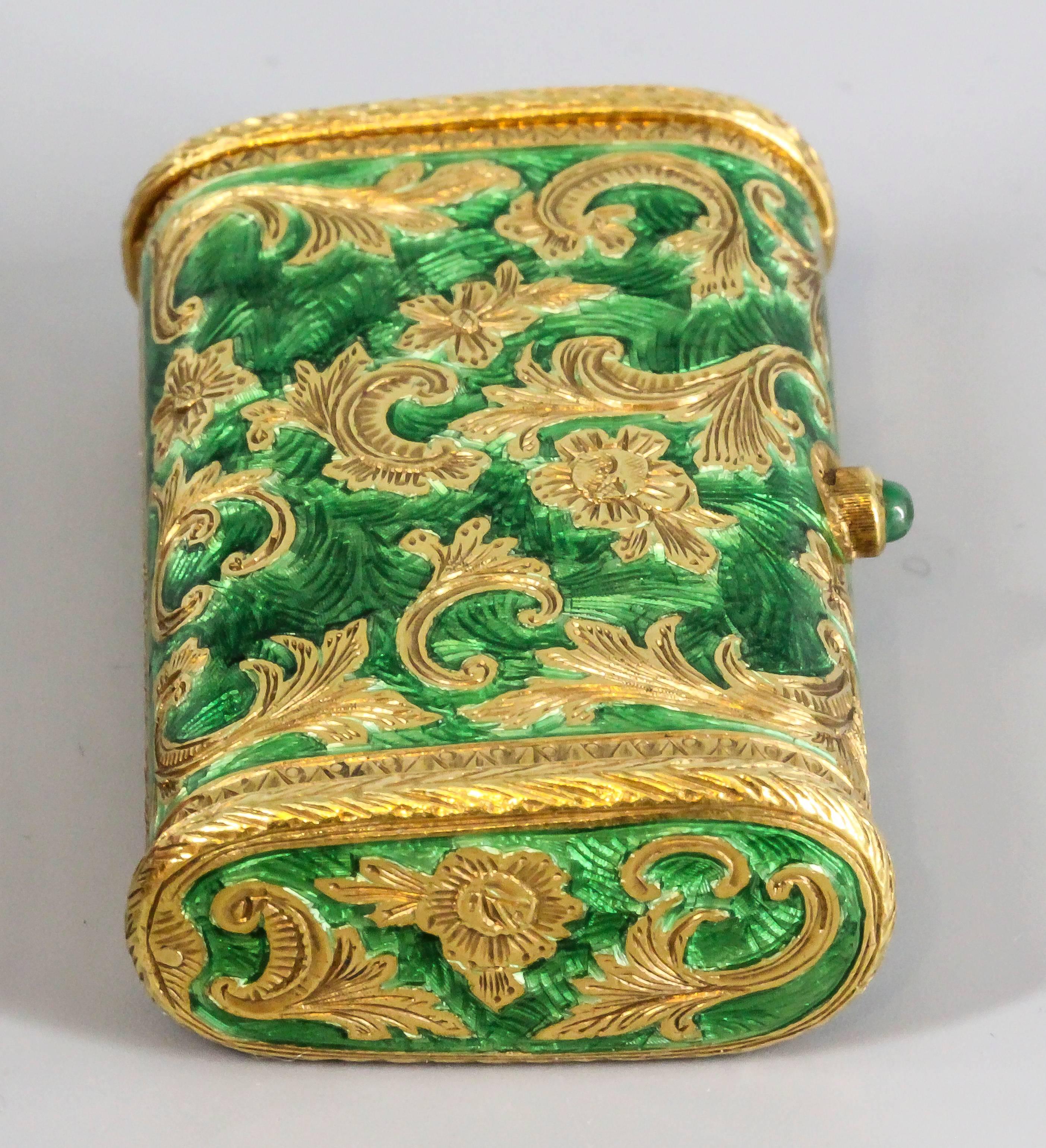Italian Emerald Green Enamel Gold Pill Box at 1stDibs