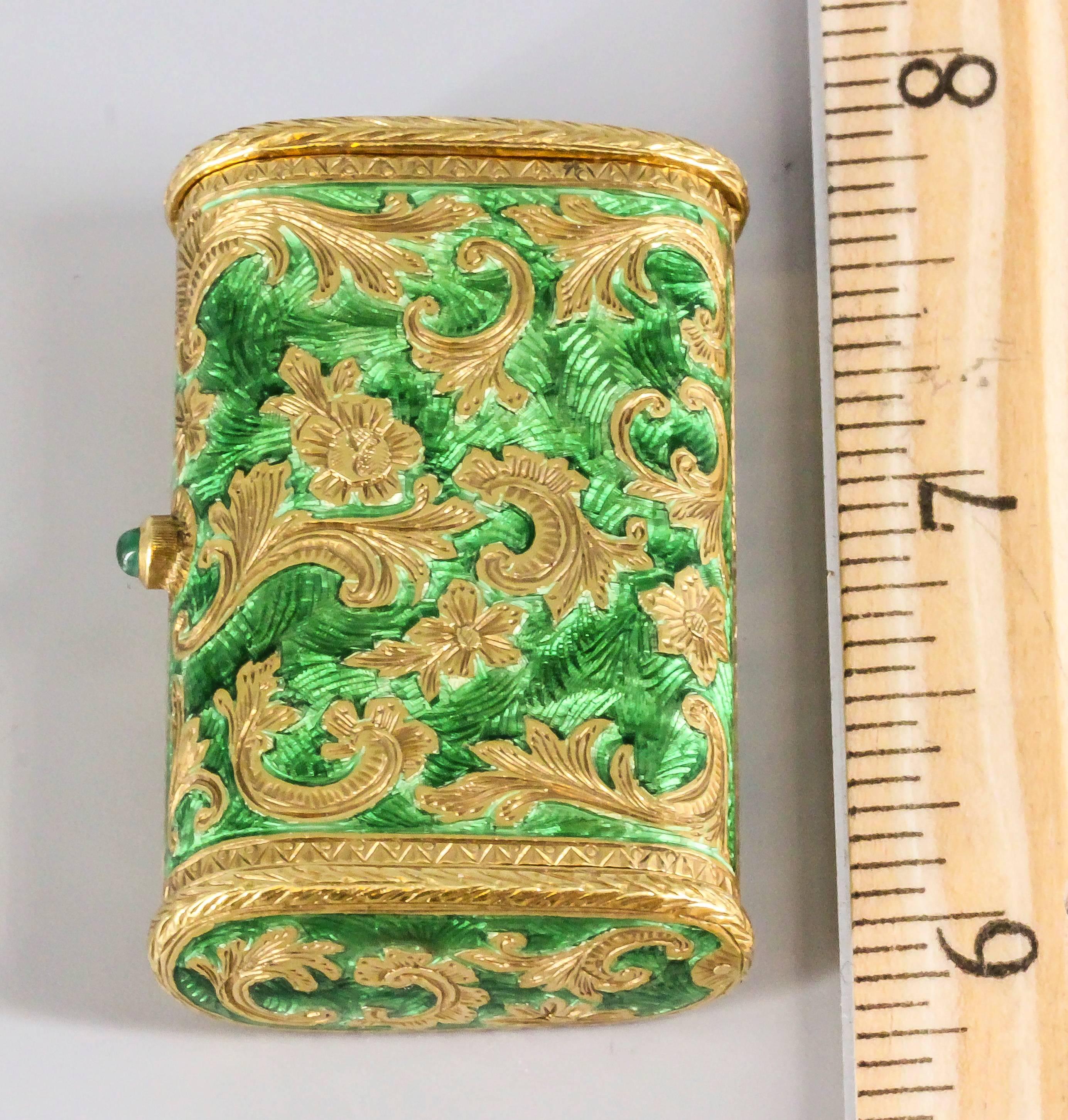 Italian Emerald Green Enamel Gold Pill Box at 1stDibs