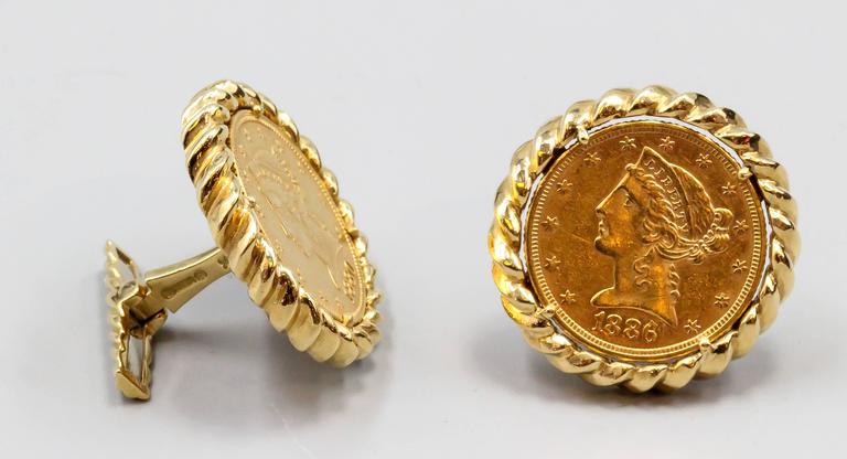 David Webb Gold $5 Liberty Head Coin Cufflinks at 1stDibs