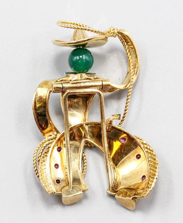 Van Cleef and Arpels Chrysoprase Ruby Diamond Gold Cowboy Brooch at 1stDibs