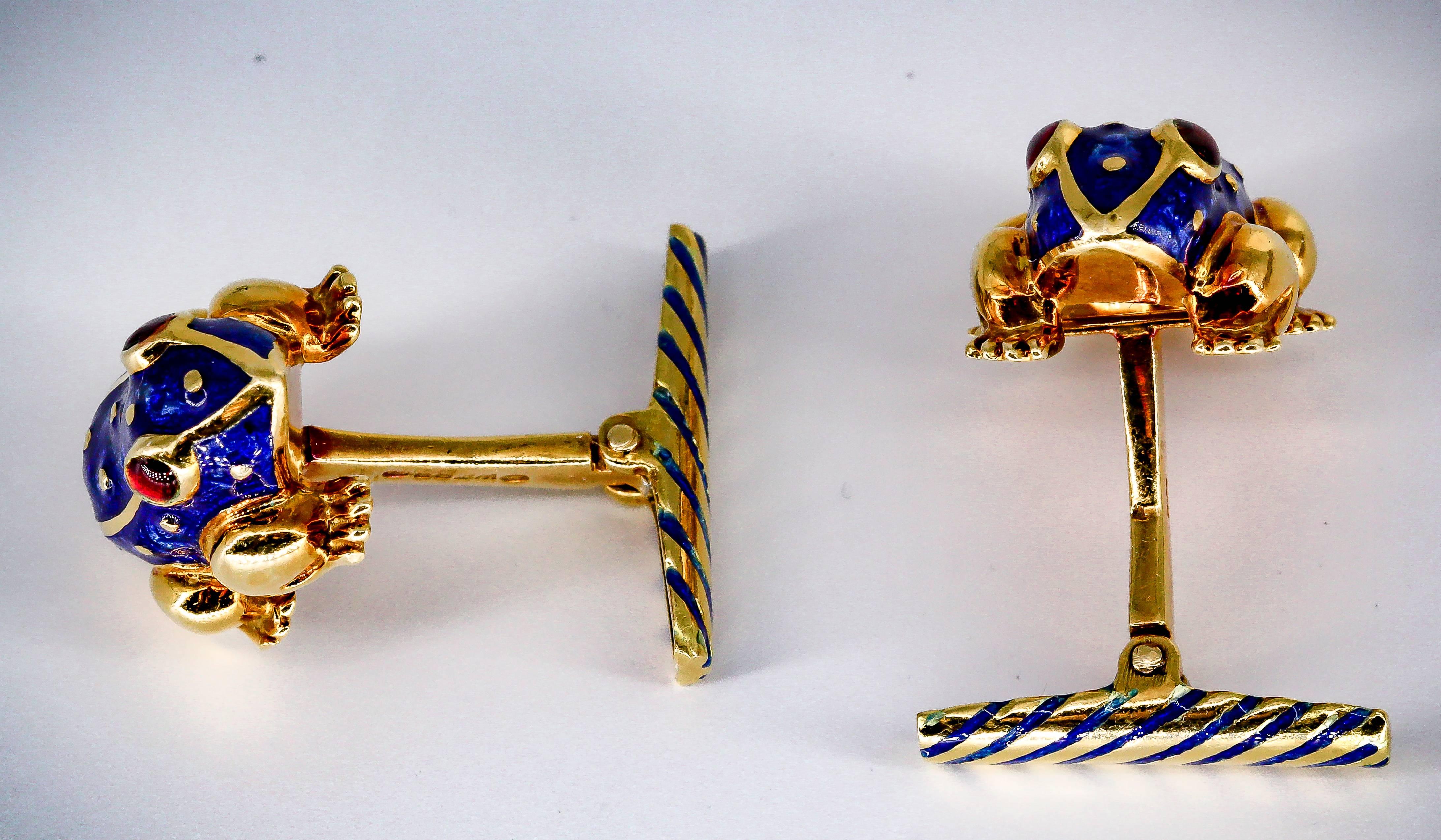David Webb Enamel Gold Frog Cufflinks For Sale at 1stDibs