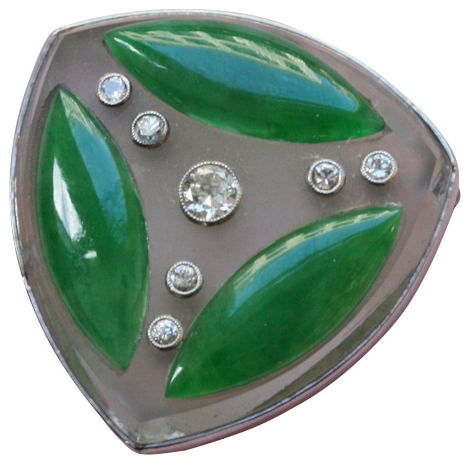 Rock Crystal Jade Diamond Platinum Shield Brooch at 1stDibs