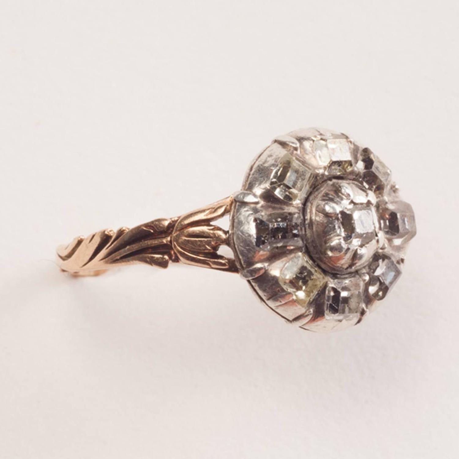 18th Century Table Cut Diamond Silver Gold Tulip Ring For Sale at 1stdibs