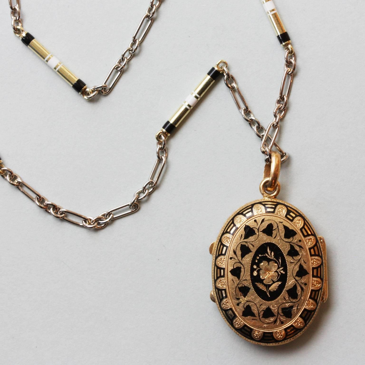 Enamel Rose Cut Diamond Gold Locket at 1stDibs