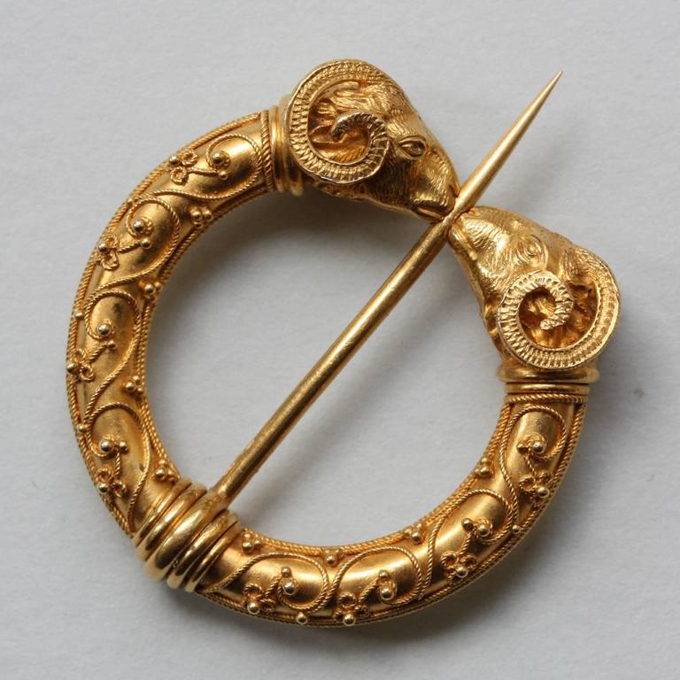 Antique Victorian Etruscan Revival Gold Ram Fibula Brooch at 1stDibs ...