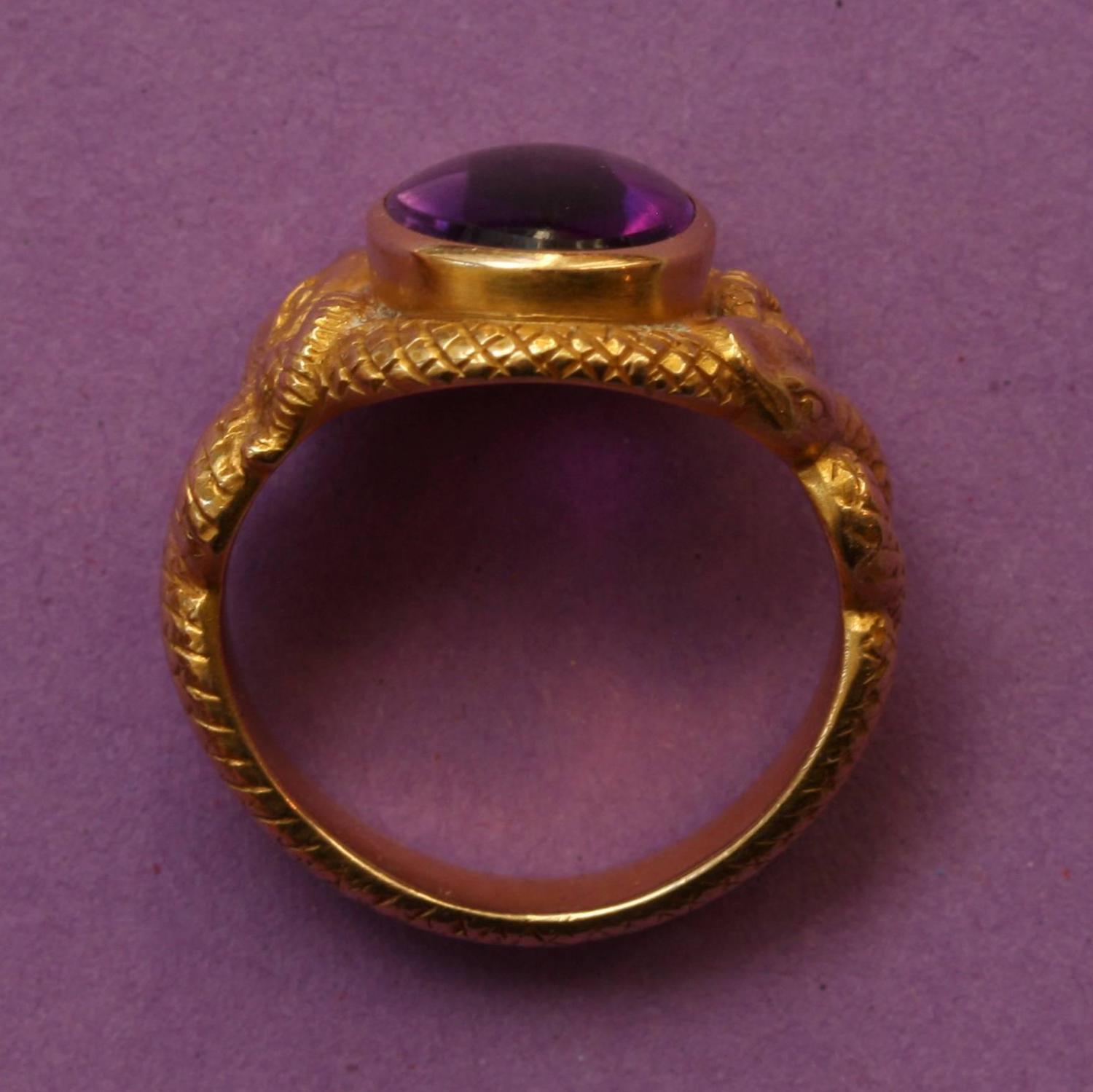 George O. Street and Sons Amethyst Gold Snake Ring For Sale at 1stdibs
