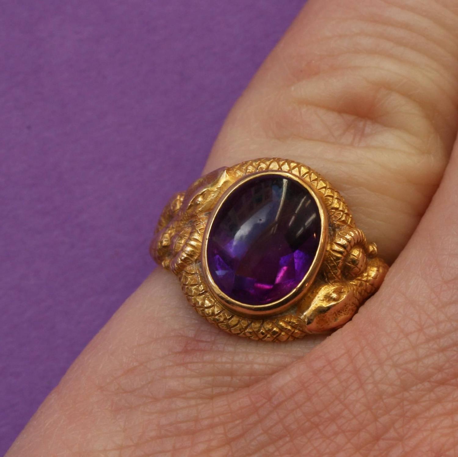 George O. Street and Sons Amethyst Gold Snake Ring For Sale at 1stdibs