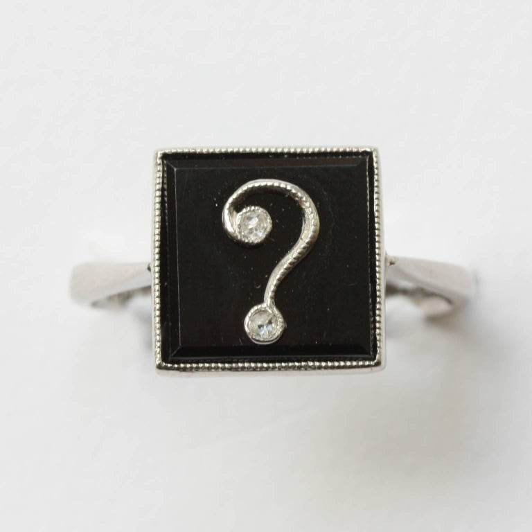 Art Deco Platinum and White Gold, Onyx and Diamond Question Mark Ring ...
