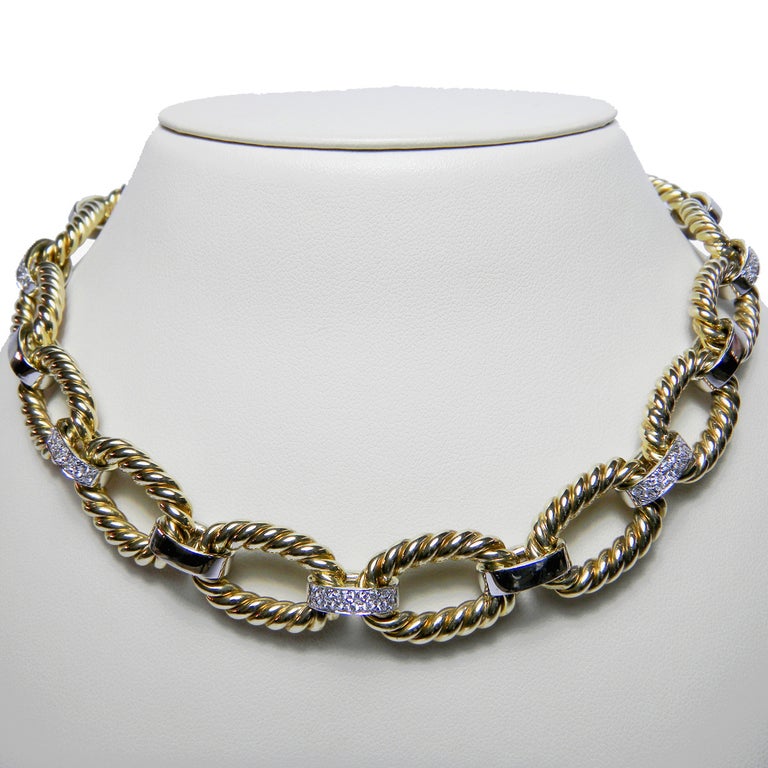 Yellow Gold And Diamond Rope Link Necklace For Sale at 1stDibs