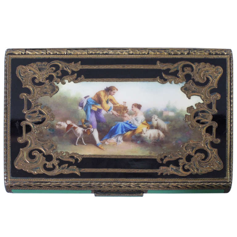 Rococo Box with Pastoral Scene - Silver Gilt and Enamel - C 1910 at 1stDibs