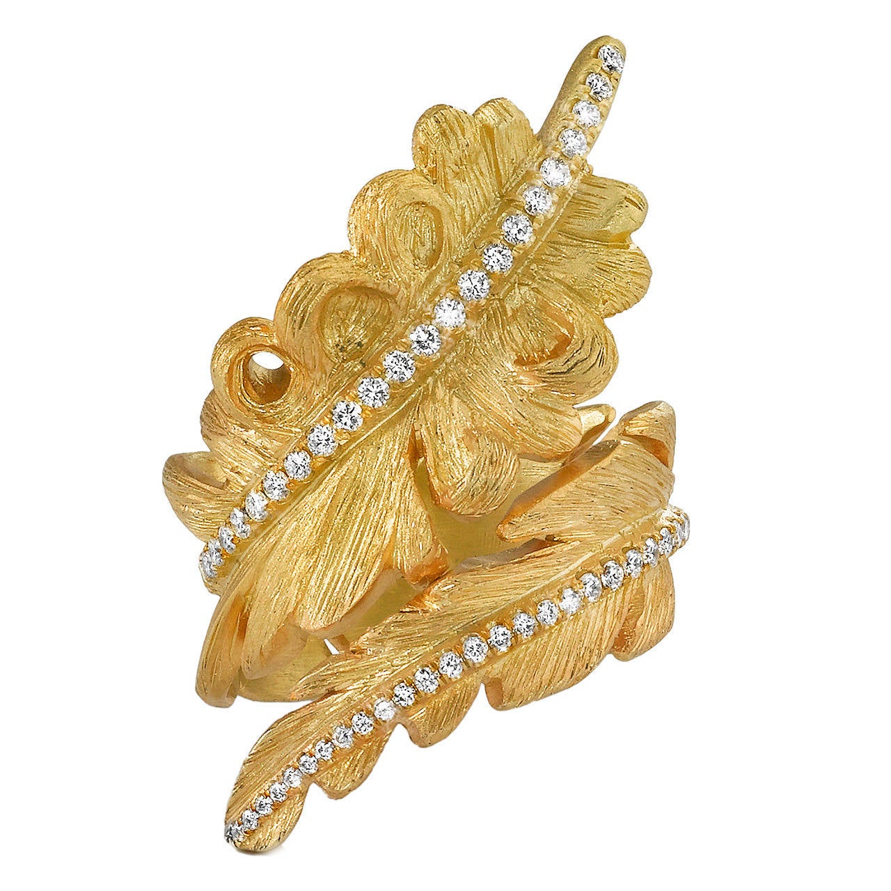 Wrap Around Diamond Gold Feather Ring For Sale at 1stDibs