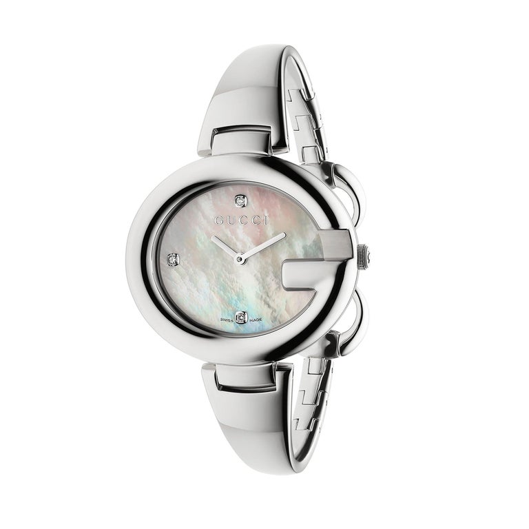 1980s Gucci Sterling Silver Mother of Pearl Watch with Silver Gucci ...
