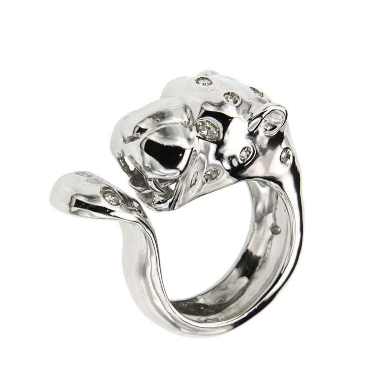 Diamonds 18 Kt White Gold Cheetah Ring Handcrafted in Italy by Botta ...