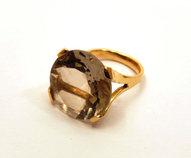 Grey Topaz Rock Crystal 18 Karat Rose Gold Cocktail Ring Handcrafted in ...