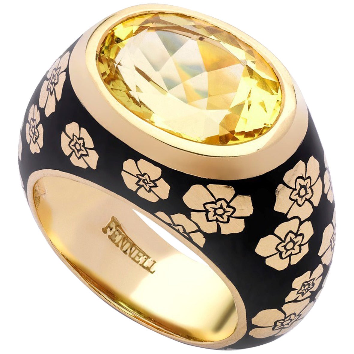 Theo Fennell Yellow Beryl Enamelled Gold Primrose Ring For Sale at 1stDibs