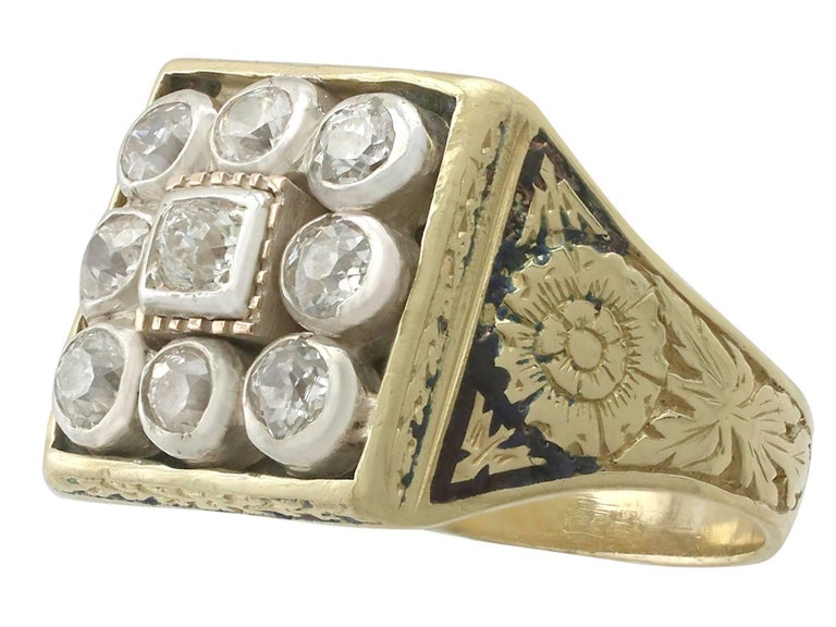 Victorian Diamond Yellow Gold, Silver Set Gents Ring at 1stDibs