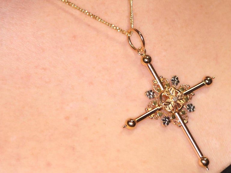 1860s Antique French 18k Rose, White and Yellow Gold Cross Pendant at ...