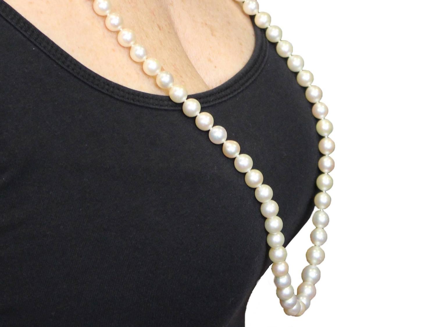Single Strand Japanese Akoya Pearl Necklace - Vintage Circa 1970 at 1stdibs