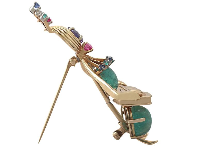 20.38Ct Multi-Gemstone 'Tutti-Frutti', 14k Yellow Gold Ukulele Brooch ...