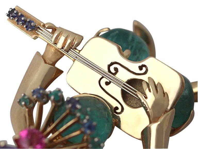 20.38Ct Multi-Gemstone 'Tutti-Frutti', 14k Yellow Gold Ukulele Brooch ...