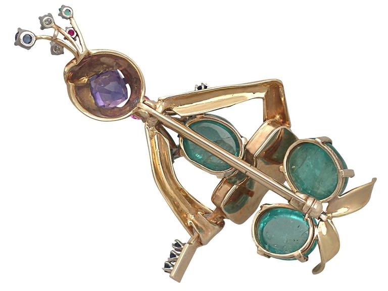 20.38Ct Multi-Gemstone 'Tutti-Frutti', 14k Yellow Gold Ukulele Brooch ...