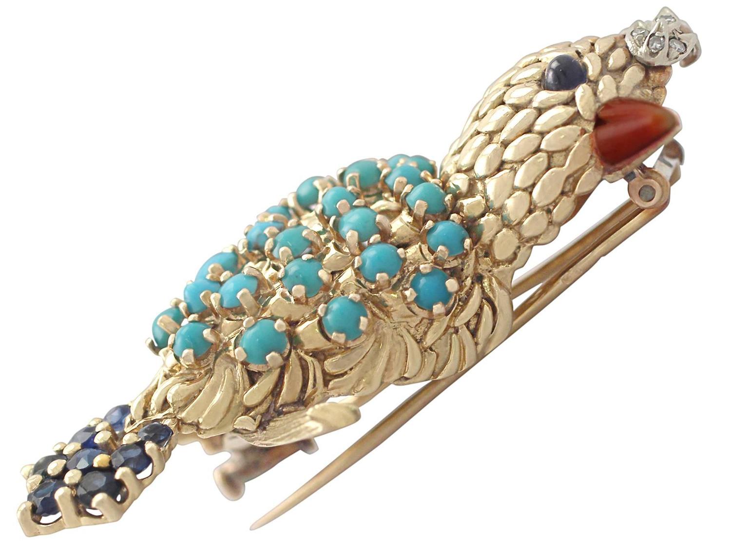 Multi-Gemstone and 18k Yellow Gold 'Bird' Brooch - Vintage French Circa ...