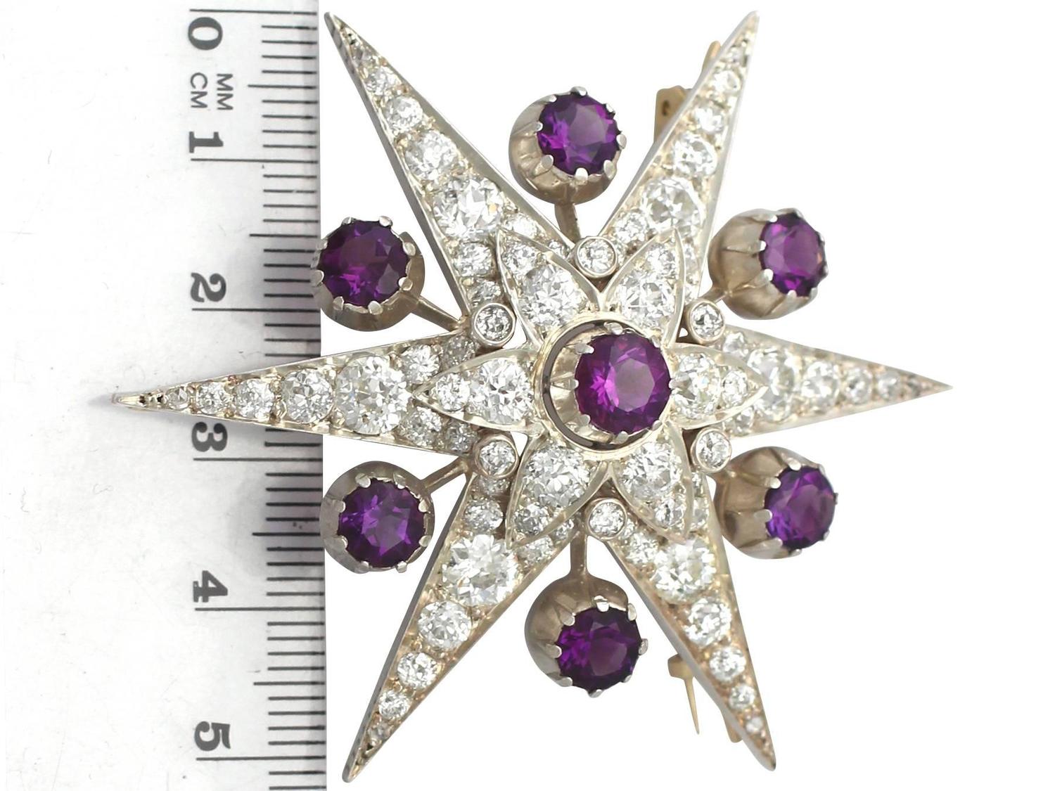 1880s 4.62 Carats Amethysts and 5.14 Carats Diamonds Gold Star Brooch ...
