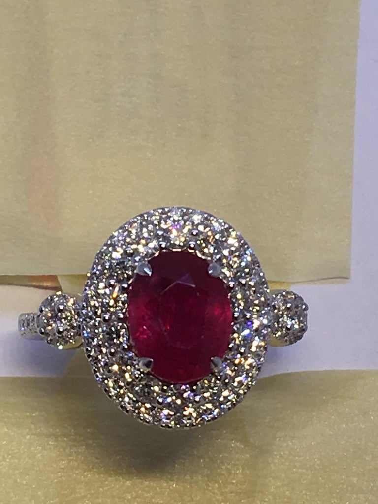 Rubin-Rubin-Diamant-Ring aus 18 Karat Weißgold bei 1stDibs