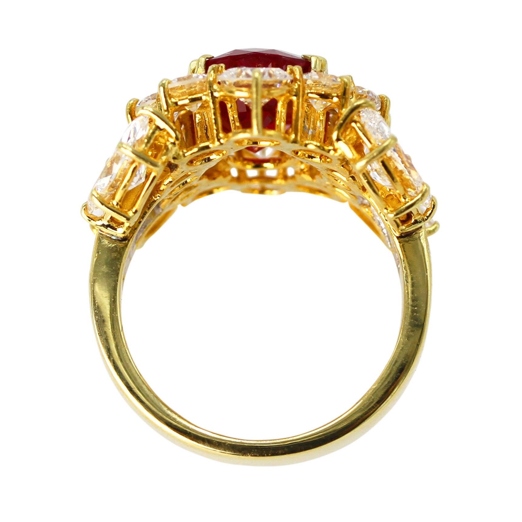 GIA Certified 4.24 Carat Ruby Diamond Ring For Sale at 1stDibs