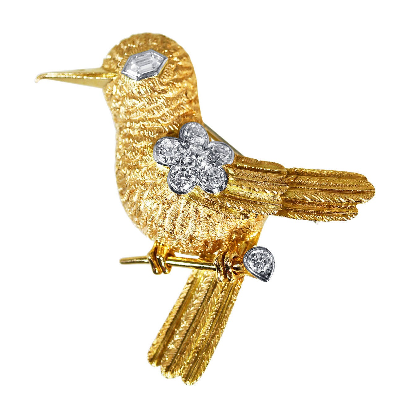 Collectible Vintage Cartier Diamond Gold Bird Brooch For Sale at 1stdibs