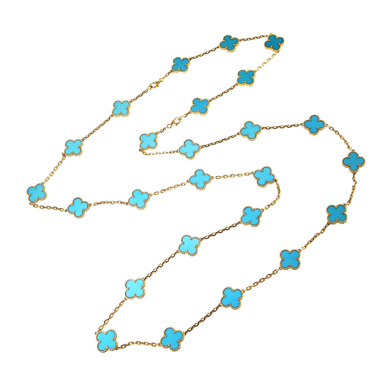 Van Cleef and Arpels Turquoise Alhambra 20 Piece Necklace at 1stDibs