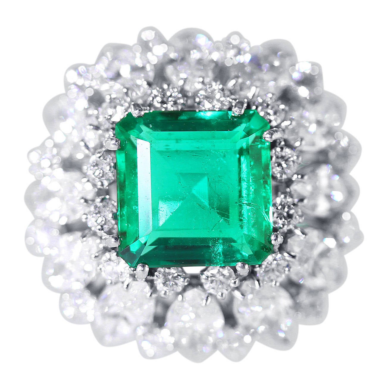 Ruser Emerald Diamond Platinum Ring at 1stDibs