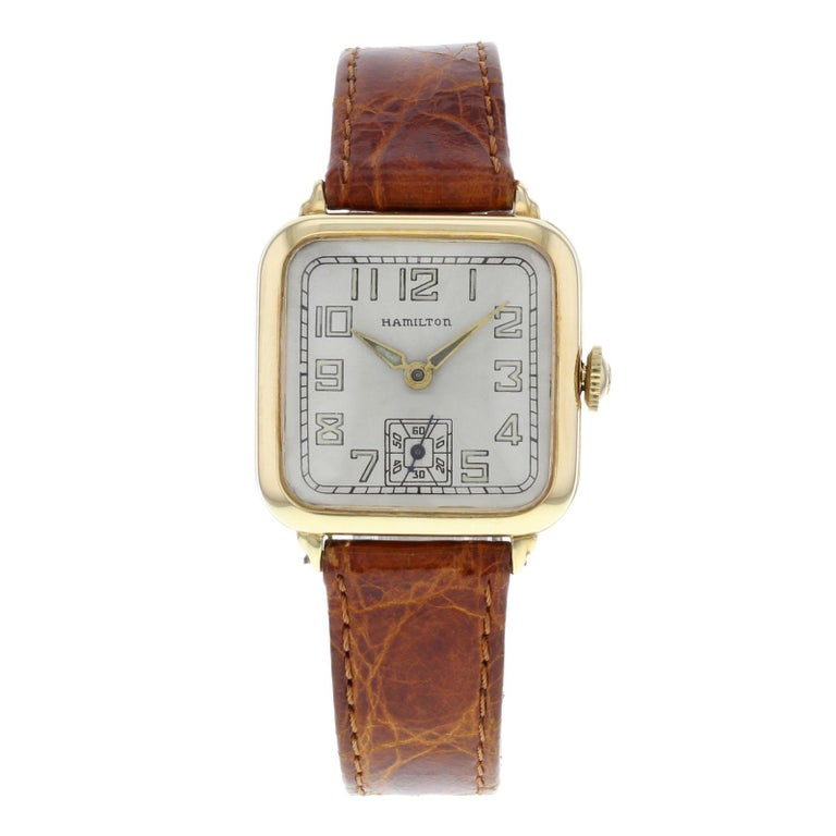 Hamilton 14 Karat YG Diamond Dial Hooded Lugs, circa 1950s at 1stdibs