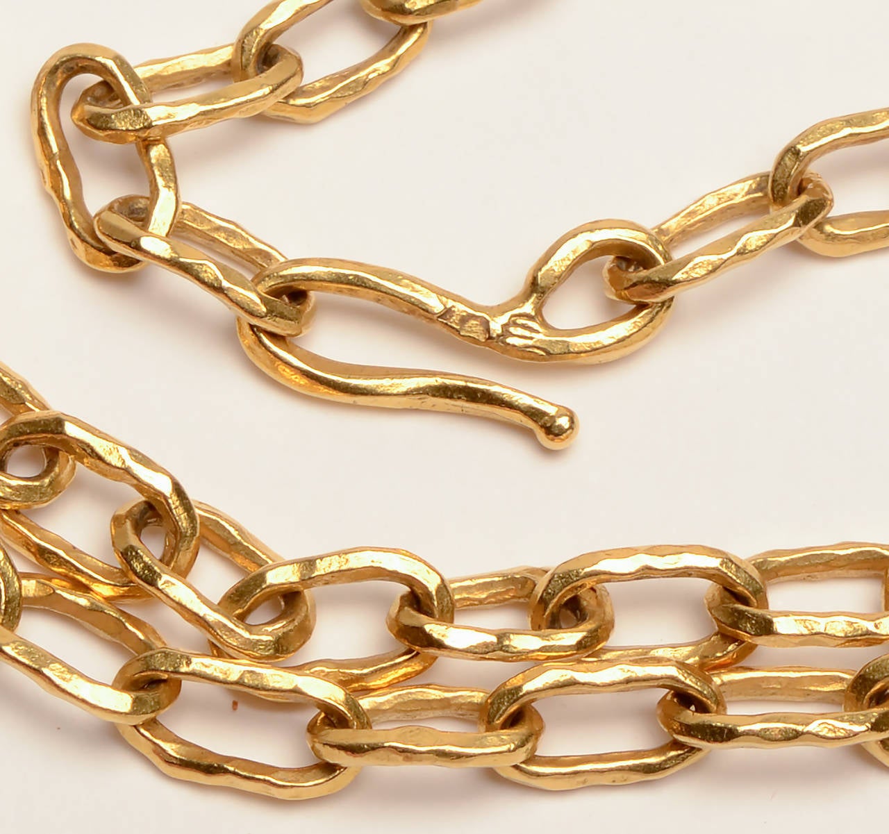 French Long Gold Hammered Link Chain Necklace at 1stDibs | french link ...