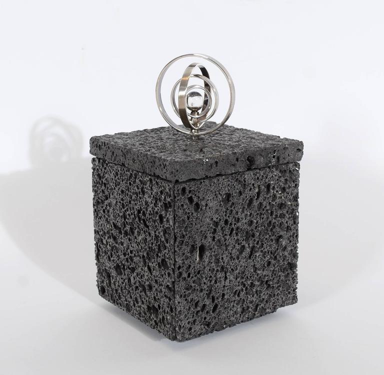 Volcanic Lava Box with Sterling Silver Finial For Sale at 1stDibs