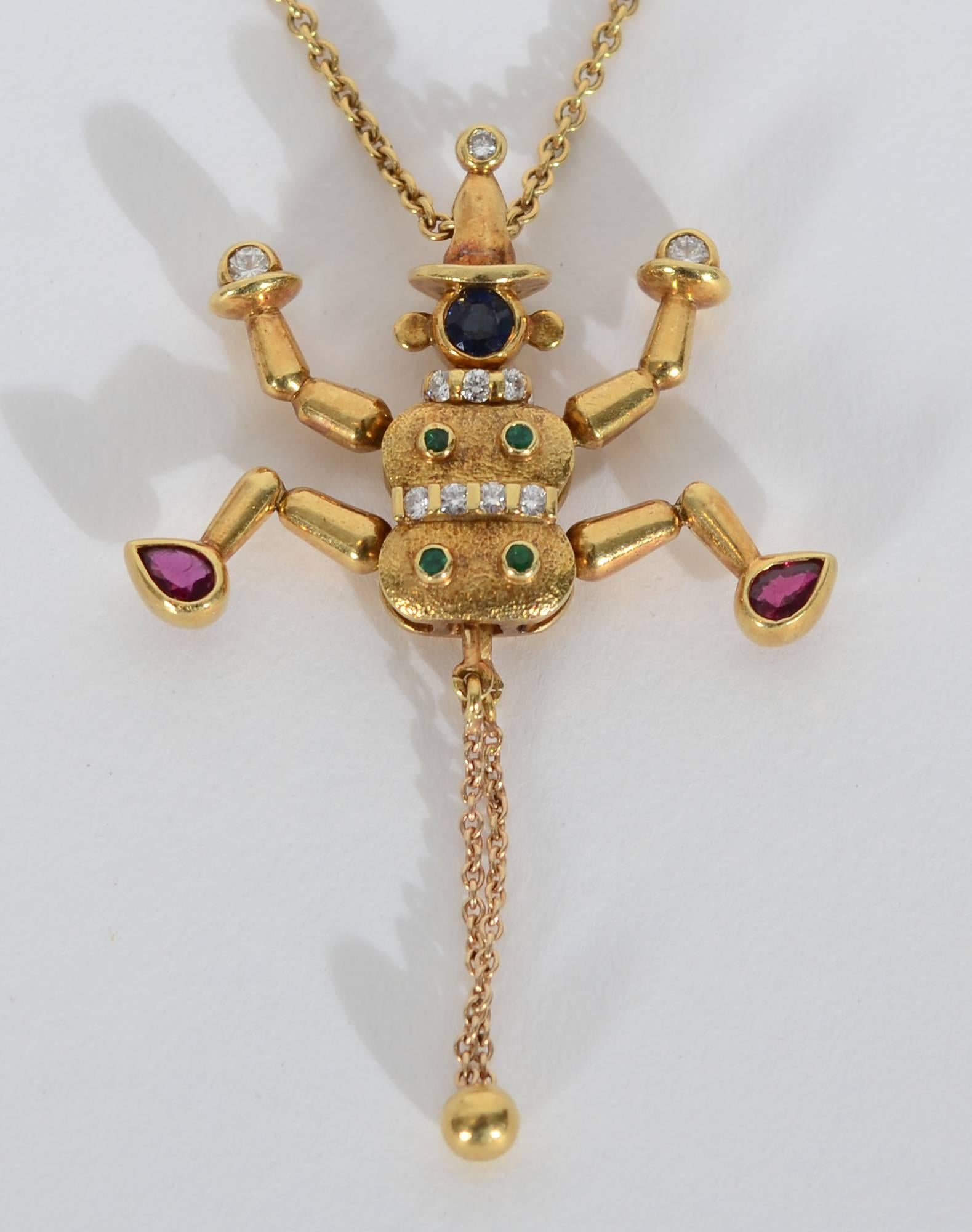 Articulated Clown Pendant Necklace at 1stDibs | clown necklace